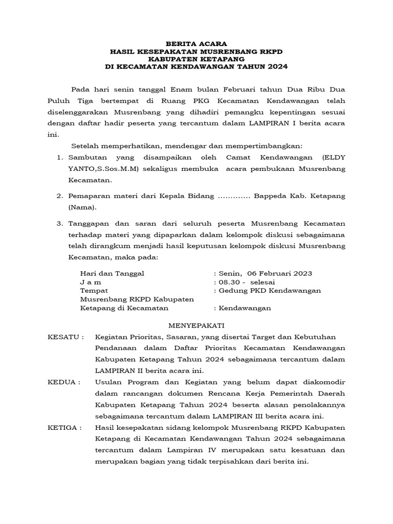 Ba Musrenbang Kecamatan 2024 | PDF