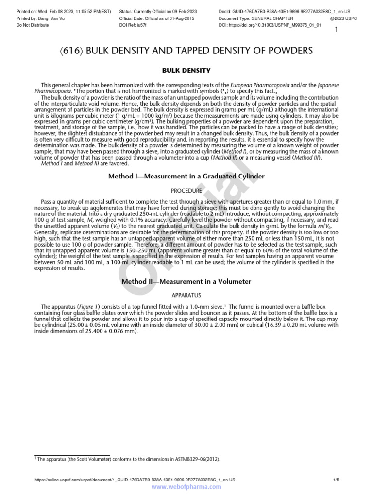 Powder Density Measurement Guide | PDF | Density | Volume