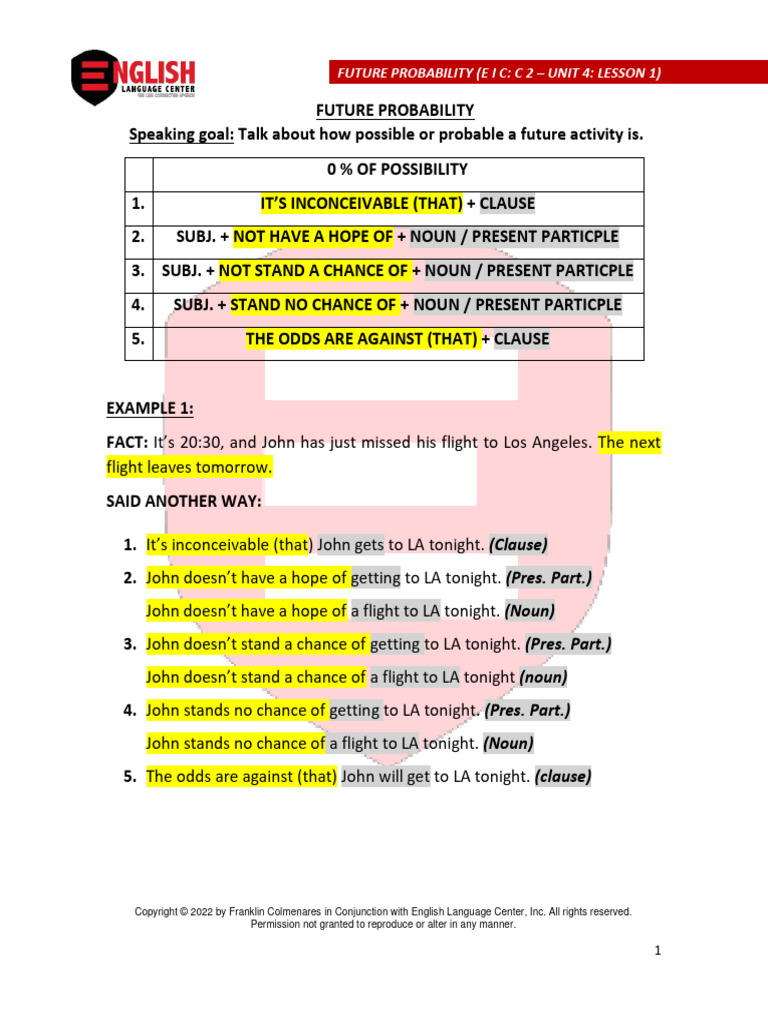 FUTURE PROBABILITY - LESSON 1 | PDF | All Rights Reserved | Copyright