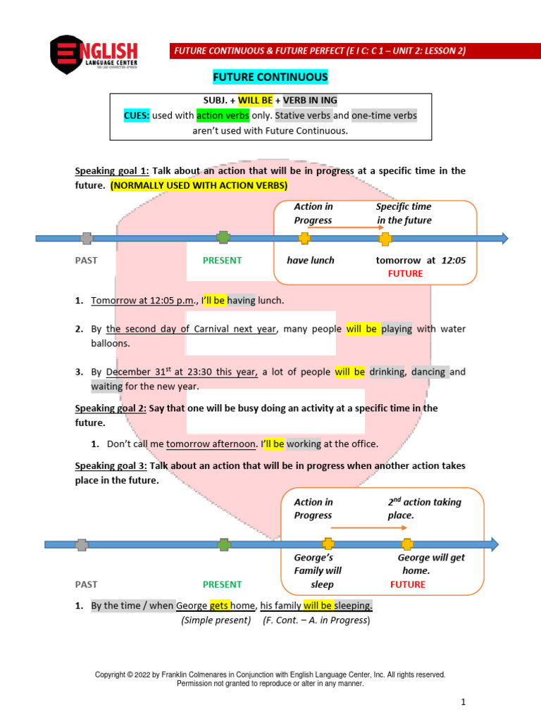 Future Continuous and Future Perfect - Lesson 2 | PDF | Linguistics ...