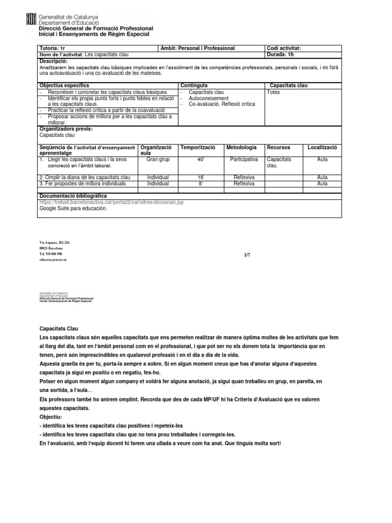 Fitxa Tutoria Capacitats Clau | PDF