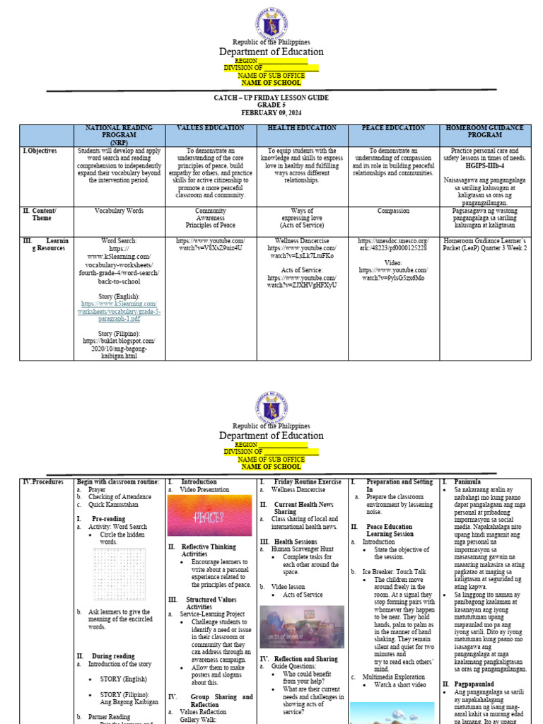 Grade 5 Catch-Up Lesson Guide | PDF | Learning | Cognition