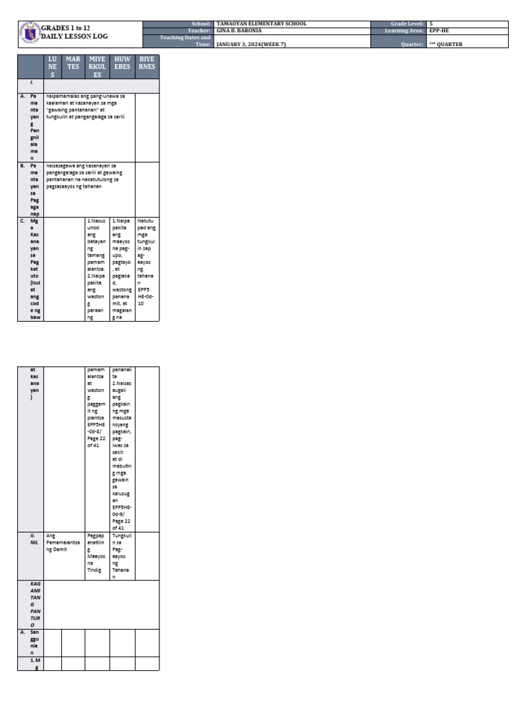 DLL - Epp 5 - Q1 - W4 | PDF