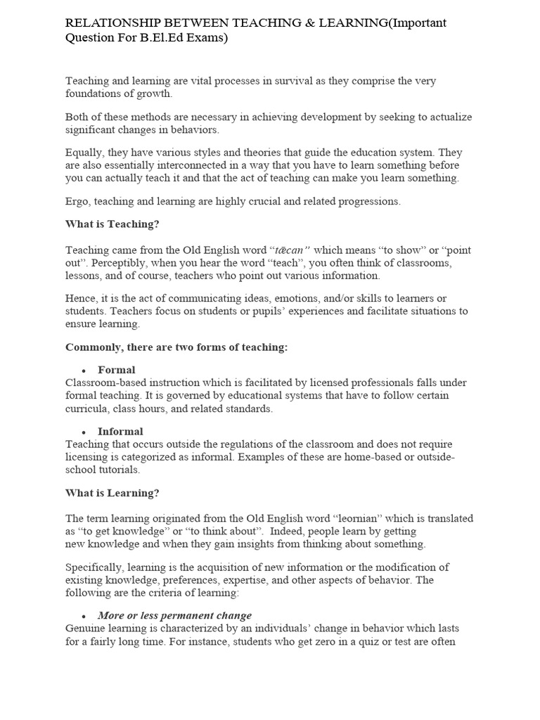 Relationship Between Teaching | PDF | Learning | Teachers