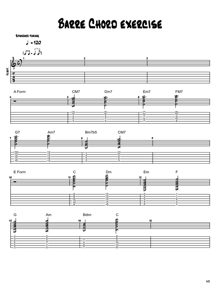 Barre Chord Exercise | PDF | Elements Of Music | Music Theory