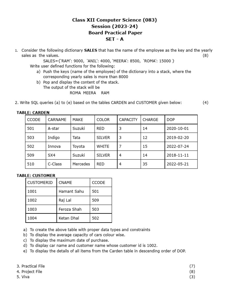 Board Practical 2023 - 24 | PDF | Sql | Computing