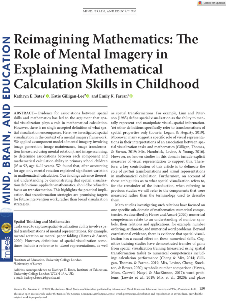 Mental Imagery's Impact on Math Skills | PDF | Mental Image | Mathematics