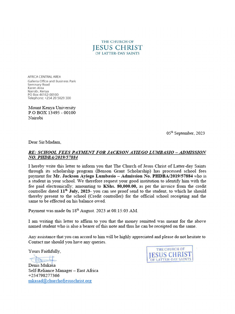 Letter To MKU As Proof of Payment | PDF