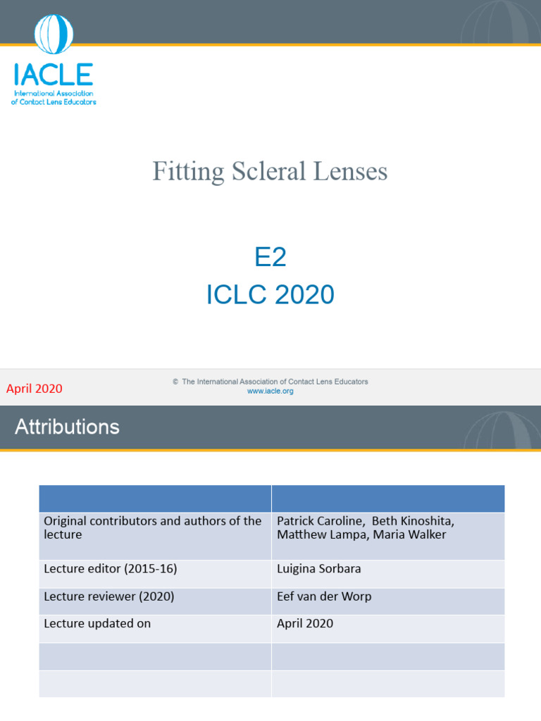 ICLC 2020 Sample Lecture E2 Fitting Scleral Lenses | PDF | Contact Lens ...