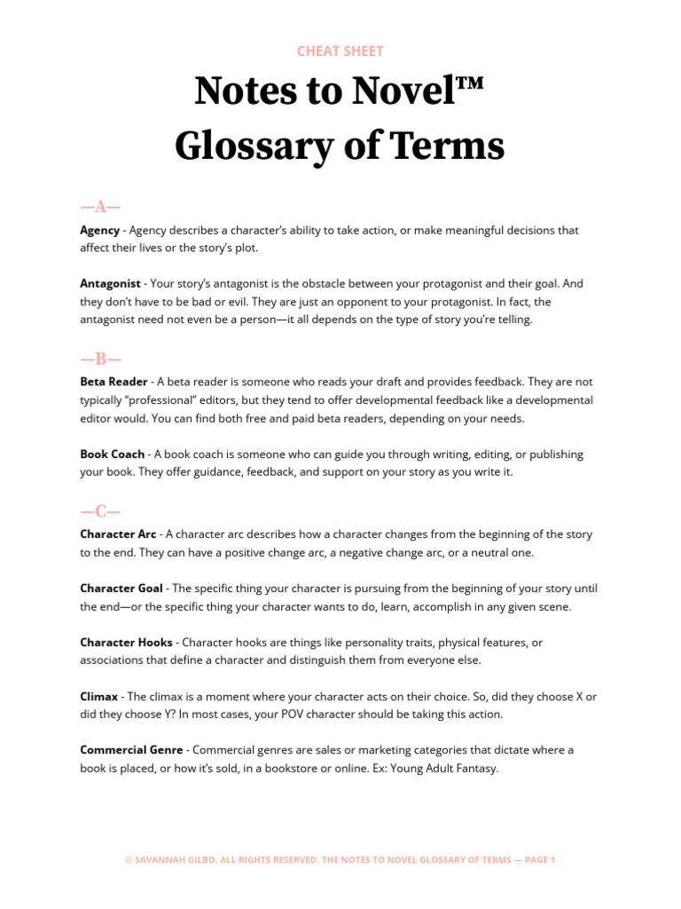 The Notes To Novel Glossary of Terms | PDF | Narration | Plot (Narrative)