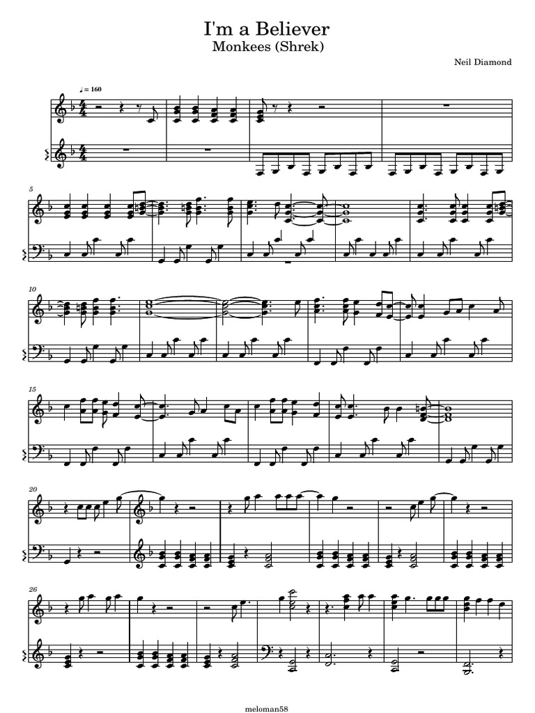 Im_a_Believer_piano | PDF | Pop Songs | Singles