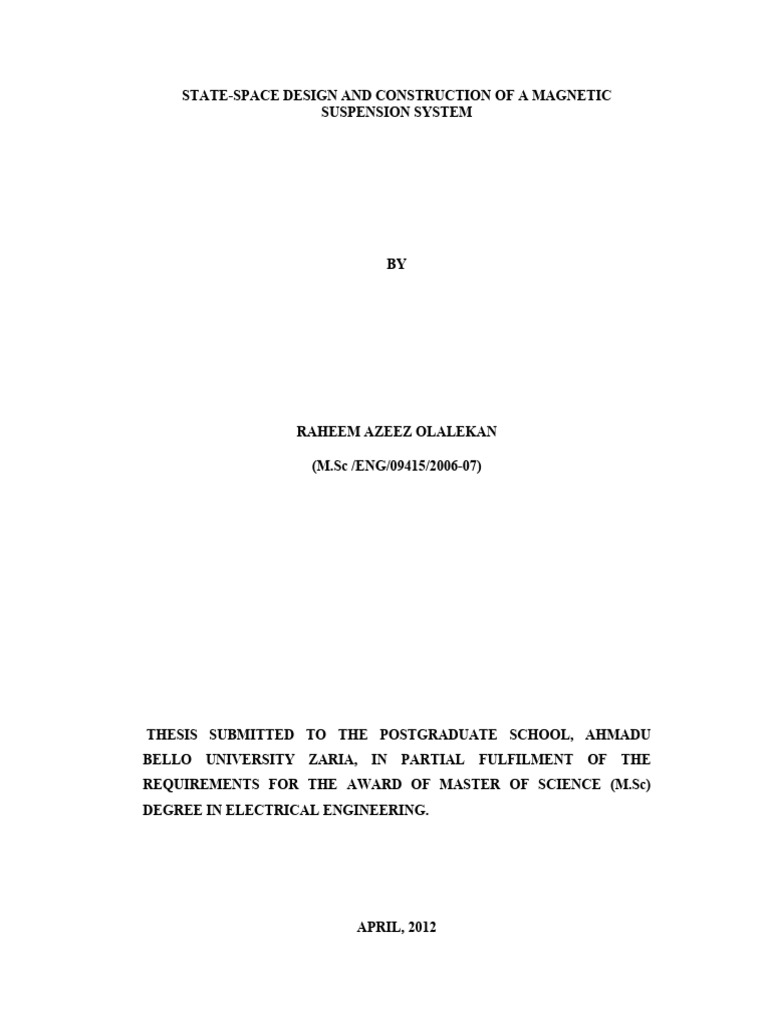 State-space Design and Construction of a Magnetic Suspension System | PDF | Control Theory ...