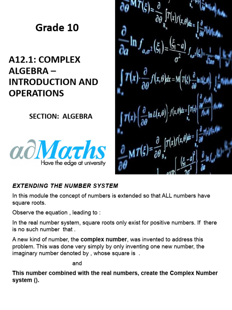 A12.1 e Complex Algebra - PPSX | PDF | Complex Number | Numbers