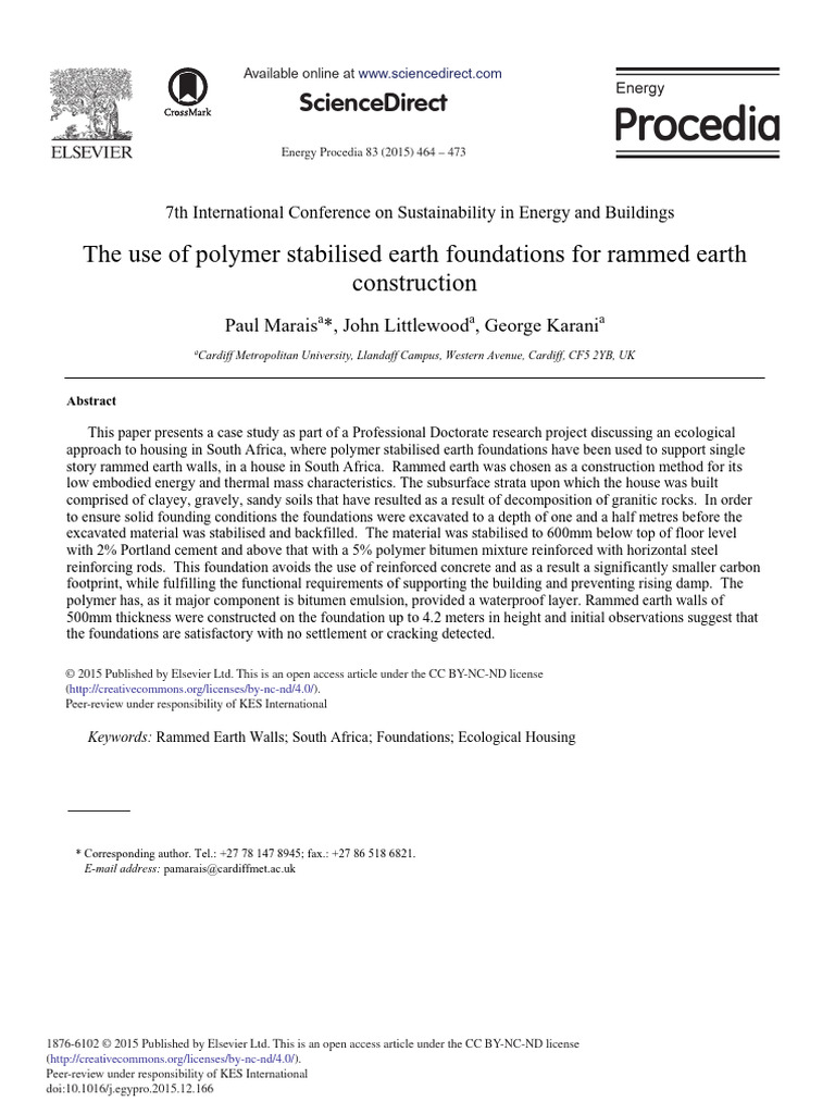 The Use of Polymer Stabilised Earth Foundations For Rammed 2015 Energy ...