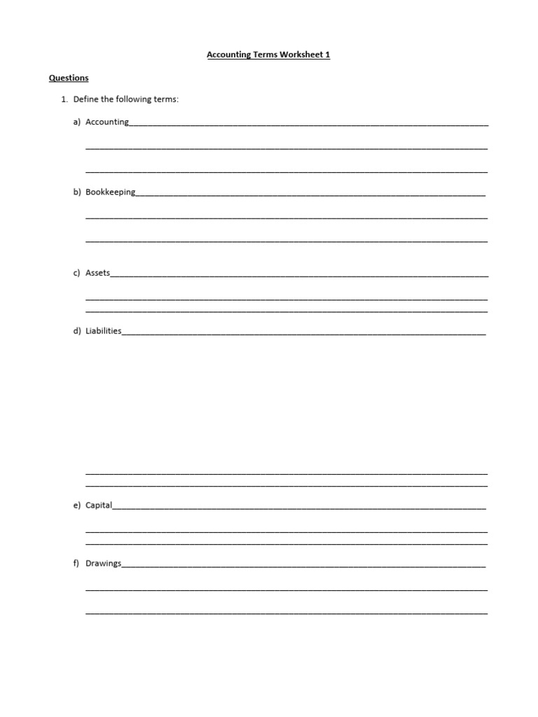 Accounting Terms Worksheet 1 | PDF | Finance & Money Management