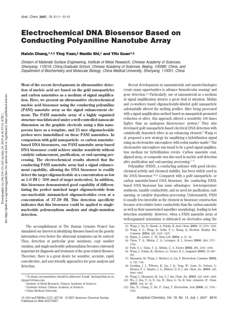 Electrochemical DNA Biosensor Based On | PDF | Biosensor | Carbon Nanotube