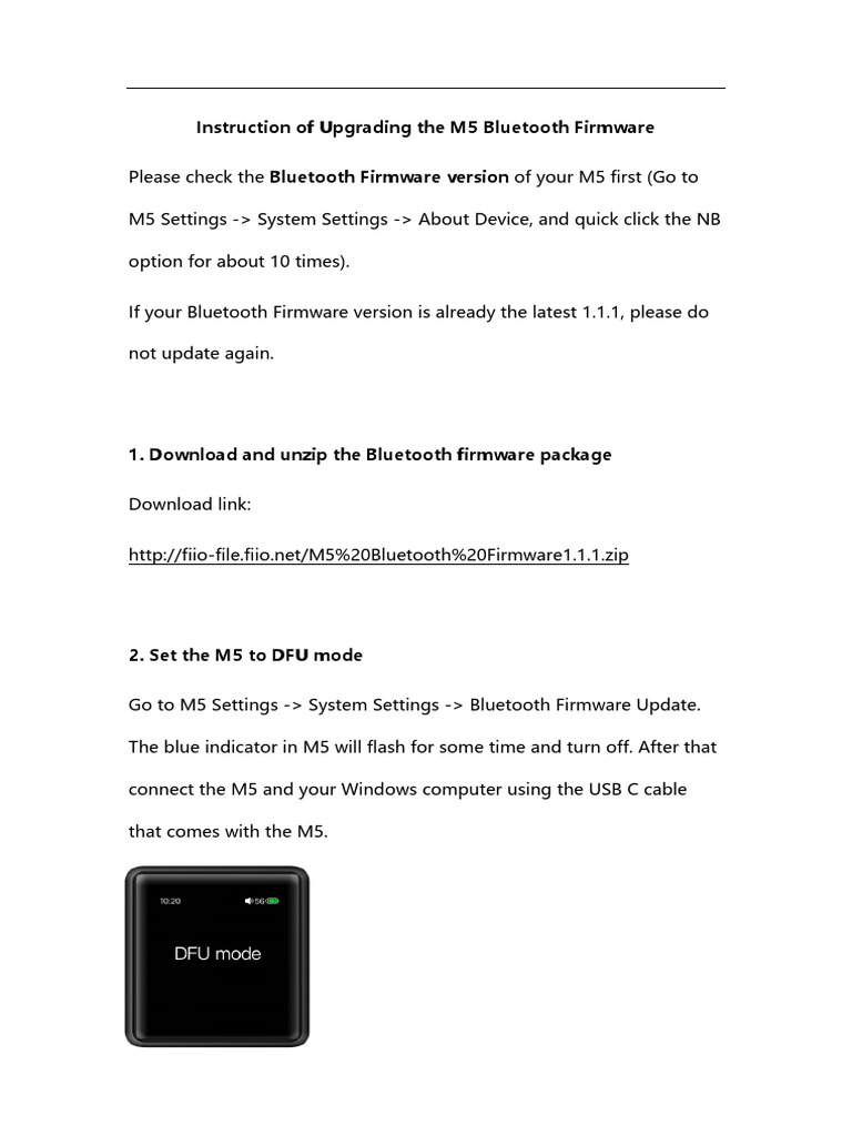 Instruction of Upgrading The M5 Bluetooth Firmware 1.1.1 | PDF