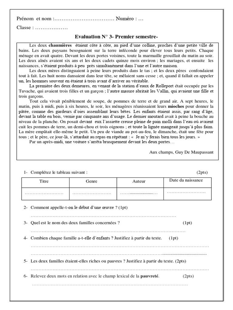 Evaluation Aux Champs TC LT | PDF