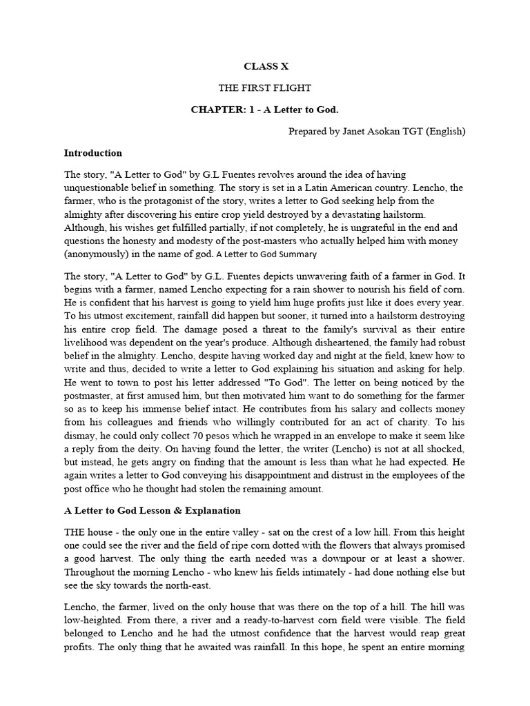 Class X - Chapter 1 A Letter To God - Janet Asokan - 0 | PDF | Hail