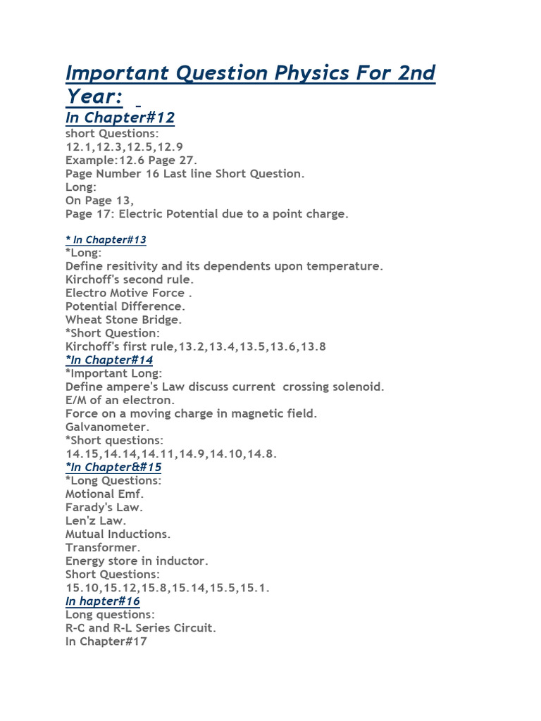 -Important-Question-Physics-for-2nd-Year | PDF