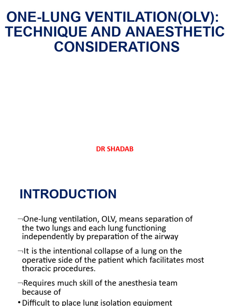 One-Lung Ventilation Techniques Explained | PDF | Hypoxia (Medical ...