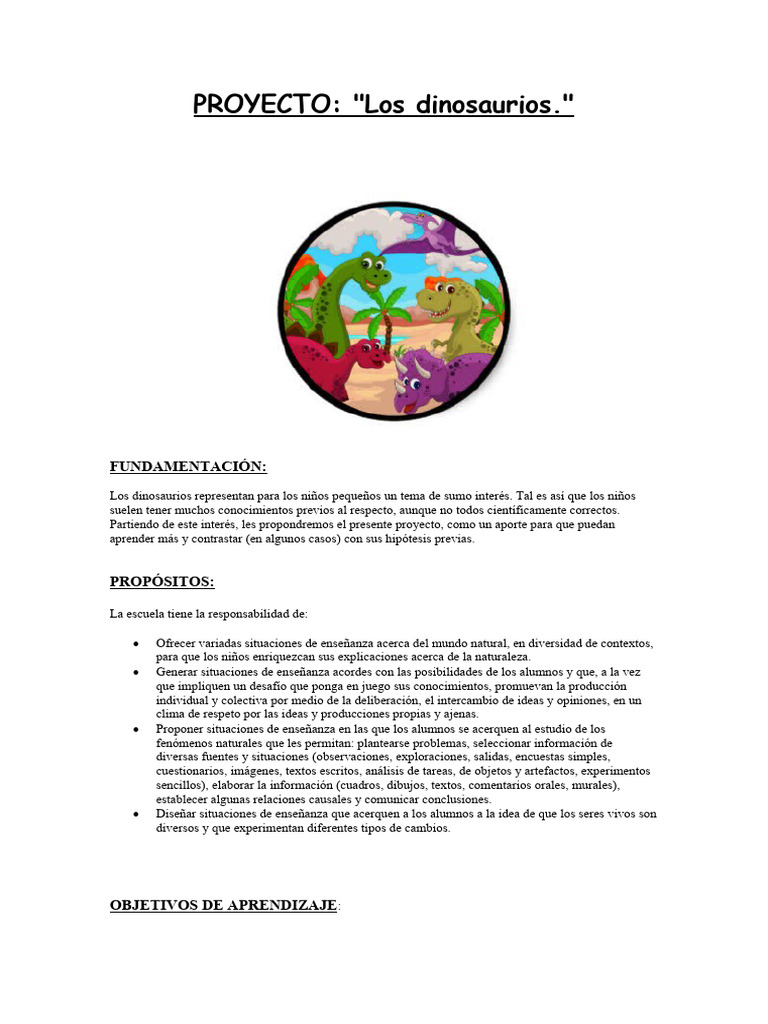 Proyecto de Dinosaurios para Preescolar | PDF | Enseñando | Dinosaurios