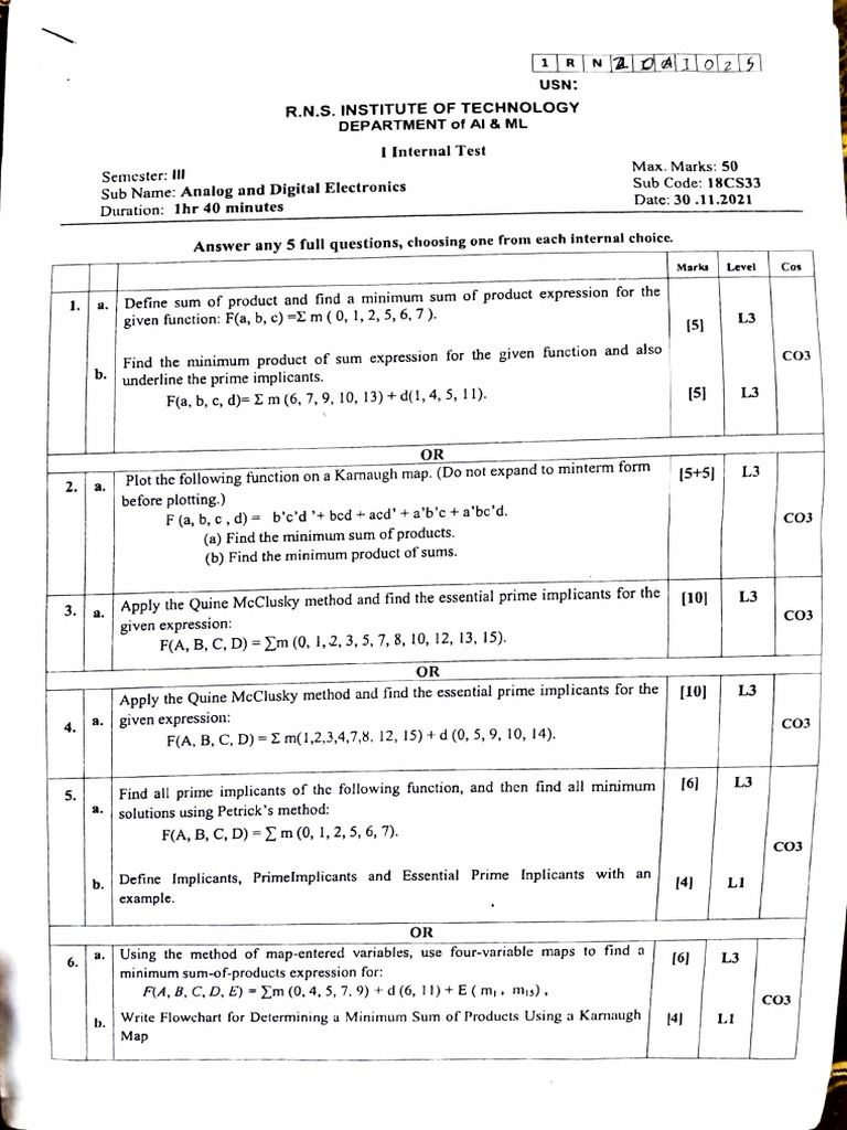 ADE Question Papers | PDF | Computer Engineering | Digital Electronics