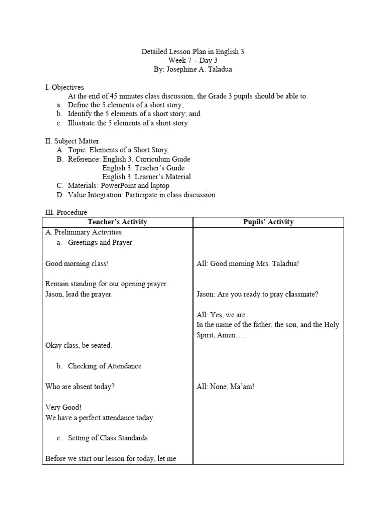 Detailed Lesson Plan in English 3 - TTL | PDF | Lesson Plan | Cognition
