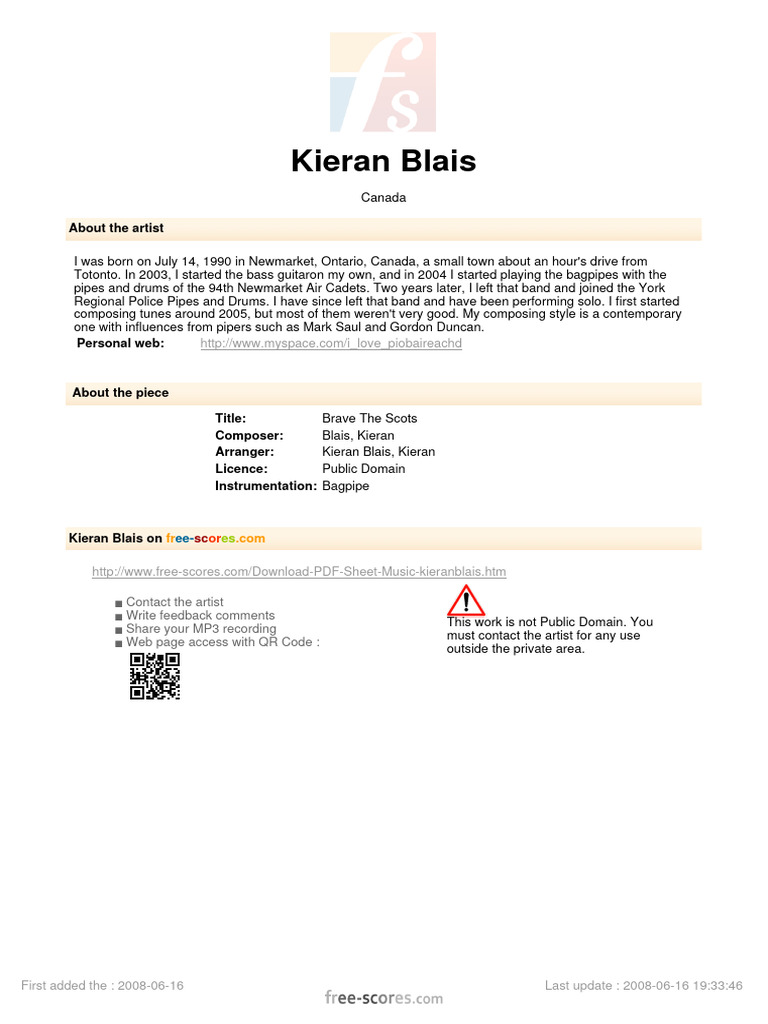 (Free Scores - Com) - Kieran Blais Kieran Brave The Scots 11042 | PDF | Celtic Music | Reed ...