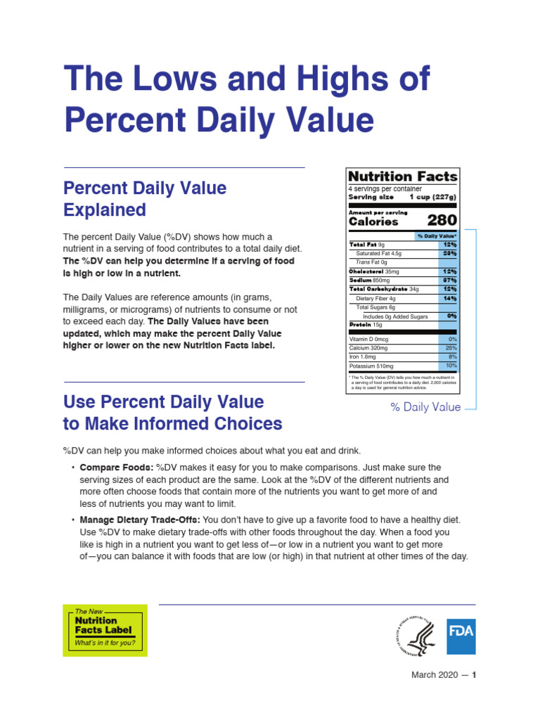 DV Lows Highs New Nutrition Facts Label | PDF | Nutrition Facts Label ...