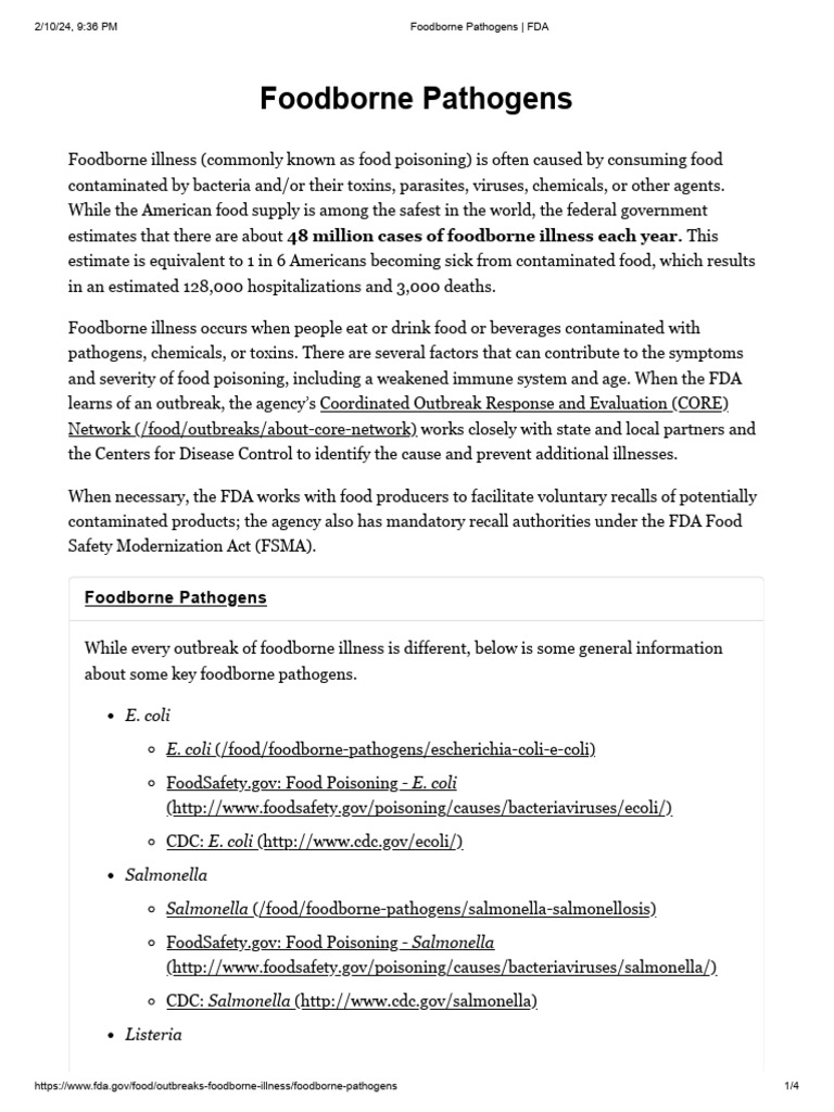 Foodborne Pathogens - FDA | PDF | Foodborne Illness | Food Politics