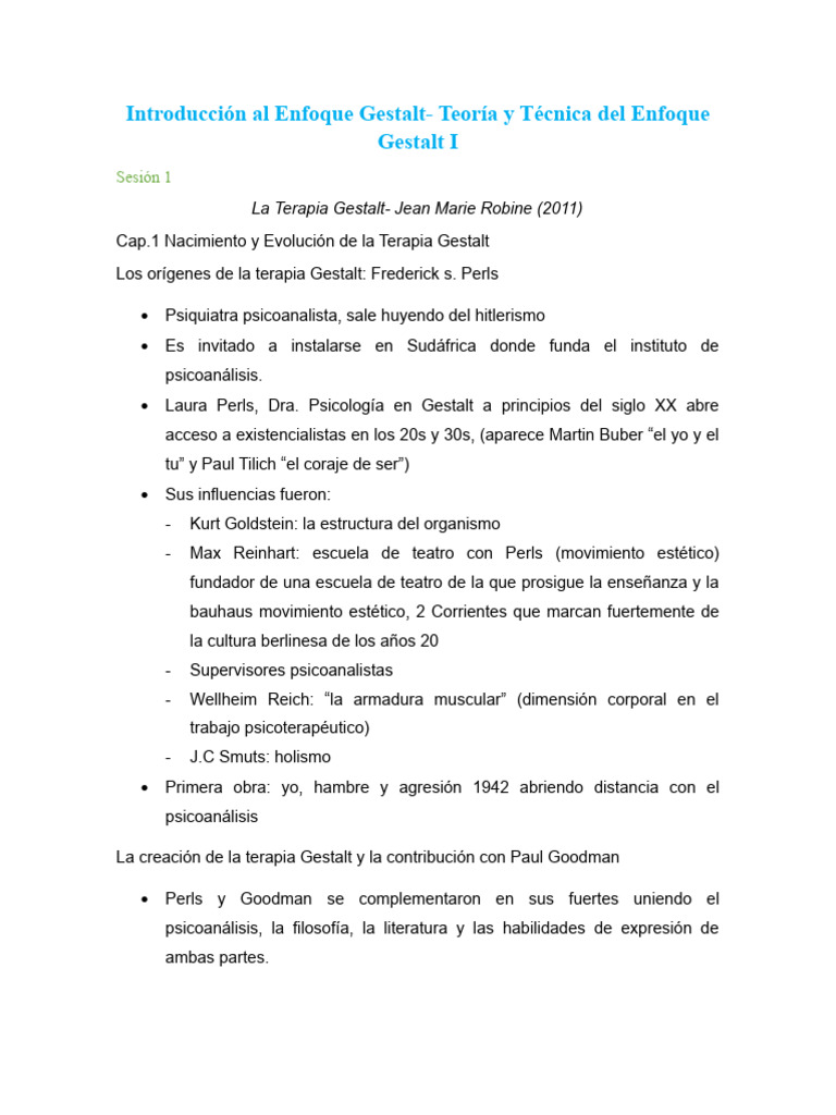 Introducción Al Enfoque Gestalt | PDF | Terapia Gestalt | Experiencia