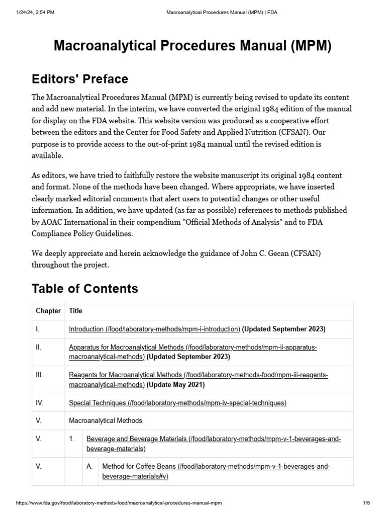 Macroanalytical Procedures Manual (MPM) - FDA | PDF | Fruit Preserves ...