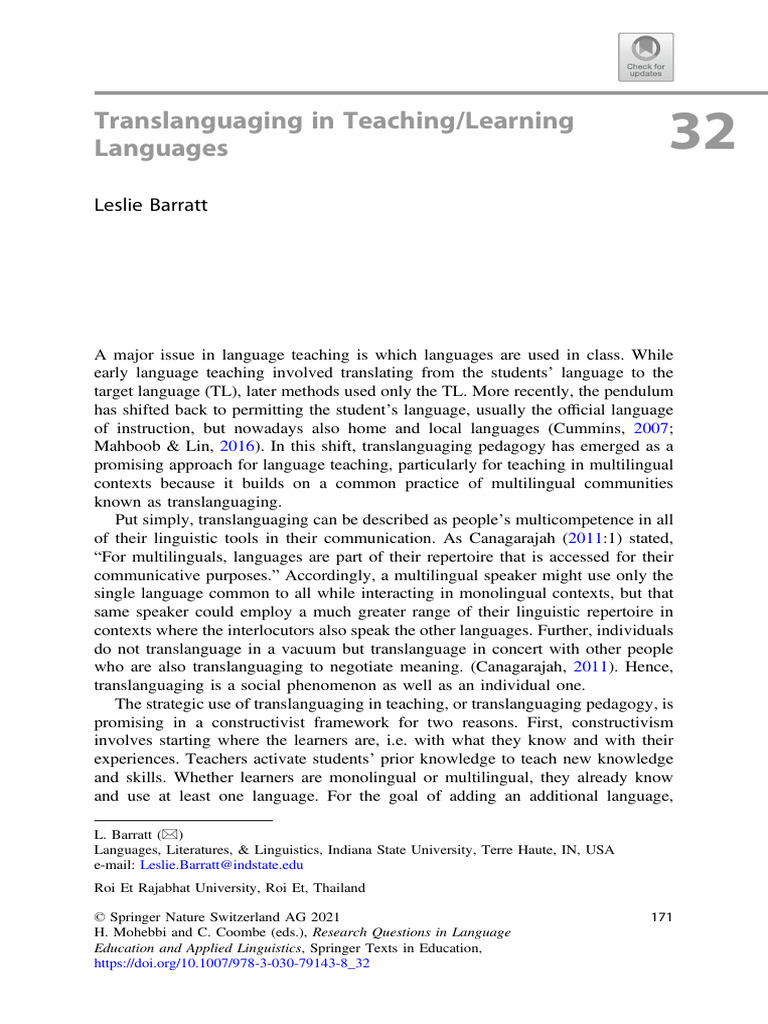 Translanguaging Pedagogy in Language Teaching | PDF | Multilingualism ...