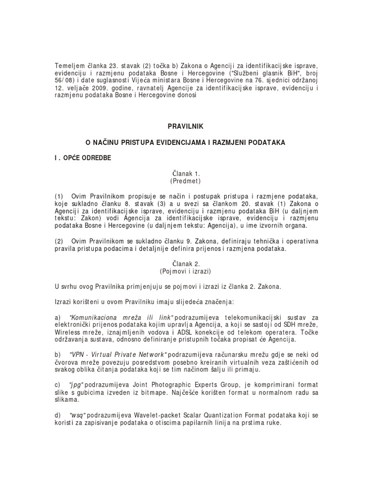 Pravilnik o Nacinu Pristupa Evidencijama I Razmjeni Podataka 35-09 HRV | PDF