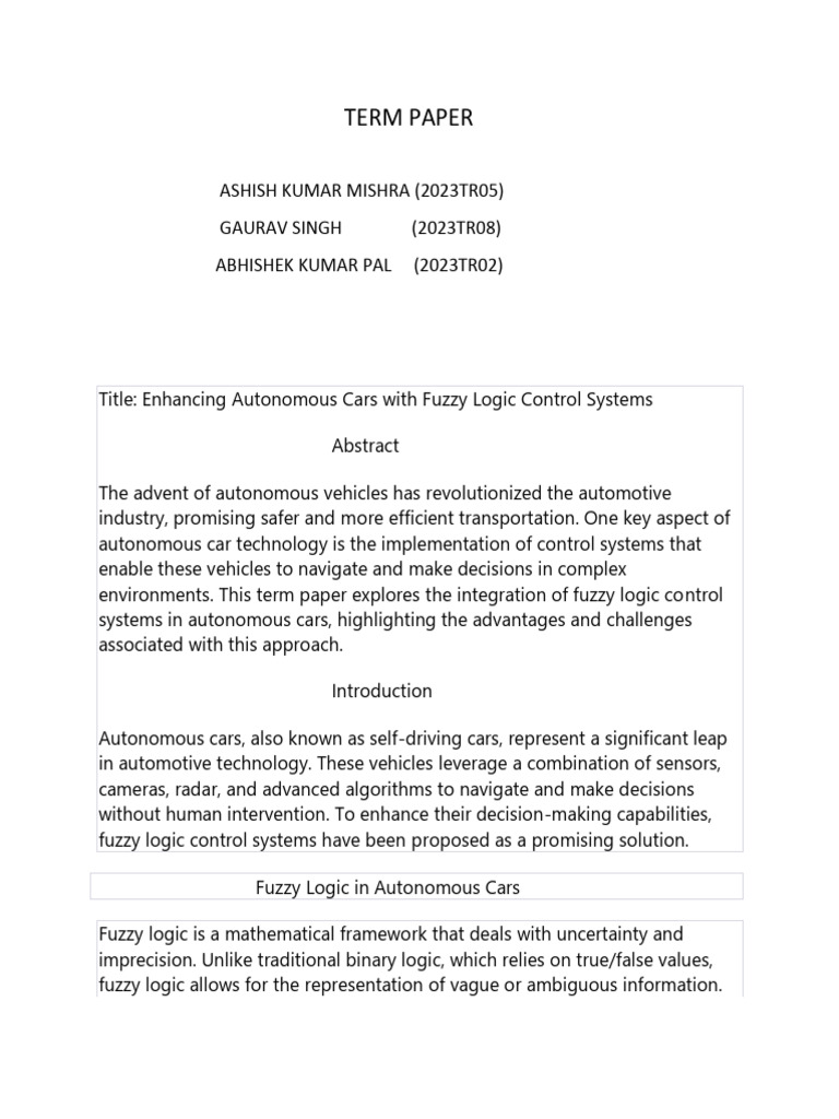 Term Paper Final | PDF | Fuzzy Logic | Decision Making