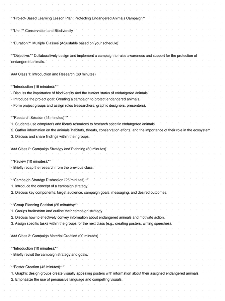 PBL Lesson Plan Example | Download Free PDF | Conservation Biology ...