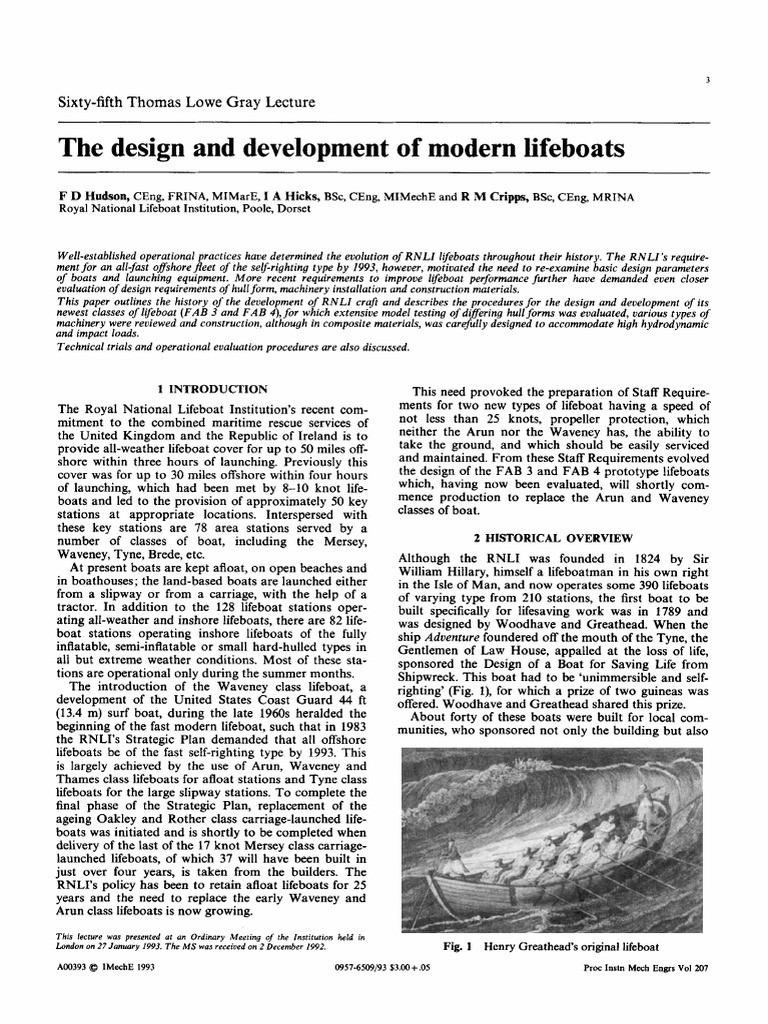 Hudson Et Al 1993 The Design and Development of Modern Lifeboats | PDF ...