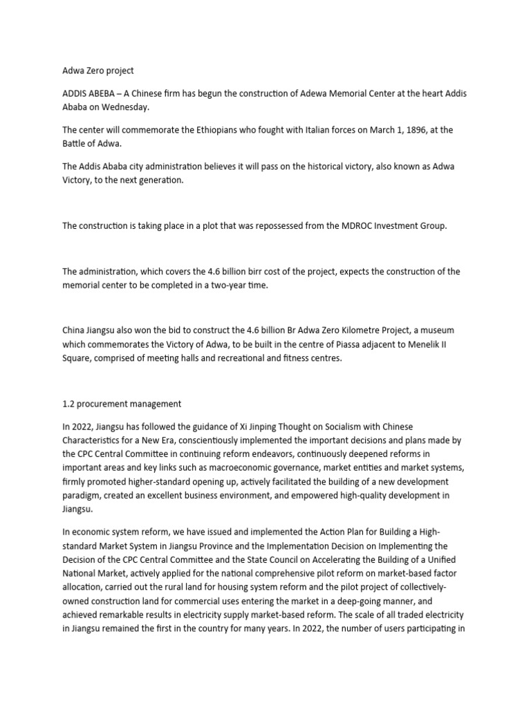 Adwa Zero Project: Jiangsu's Memorial Center | PDF | E Government | China