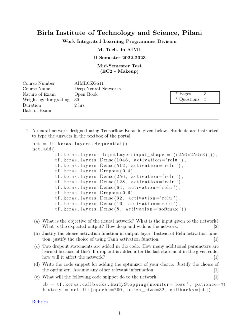 DNN Cluster S2 22 MidSem Makeup | PDF | Artificial Neural Network | Machine Learning