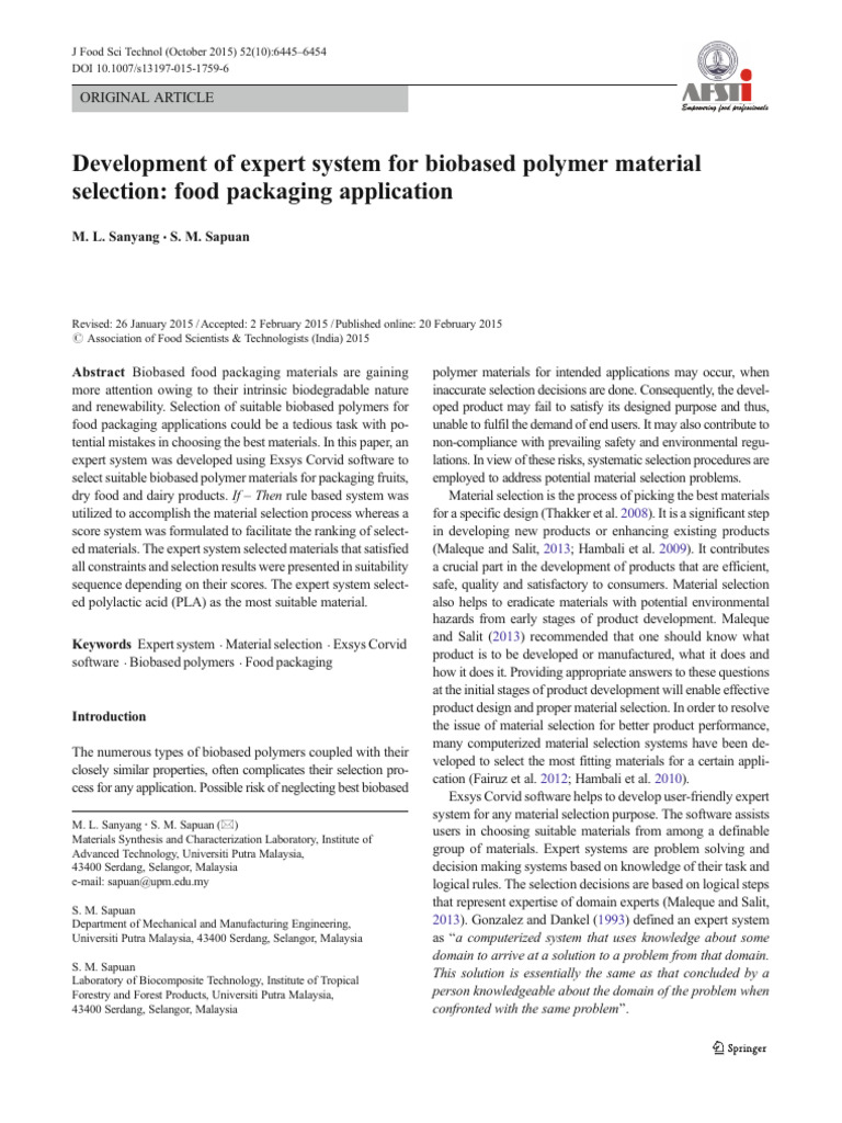 Development of Expert System For Biobased Polymer Material Selection ...