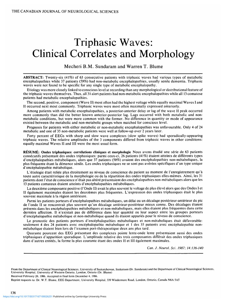 Triphasic Waves Clinical Correlates And Morphology Download Free Pdf