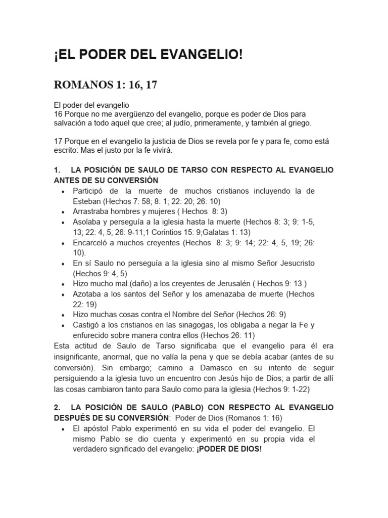 EL PODER DEL EVANGELIO | PDF | Pablo el apóstol | Evangelios