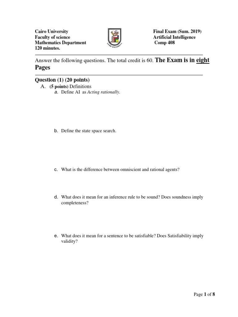 Final Exam (Sum. 2019) | PDF | Mathematical Logic | Applied Mathematics