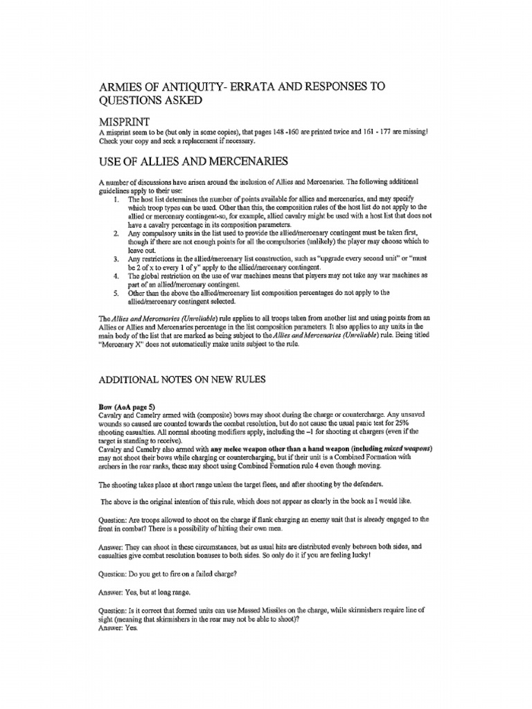 04 - Errata Armies of Antiquity v2.0 | PDF