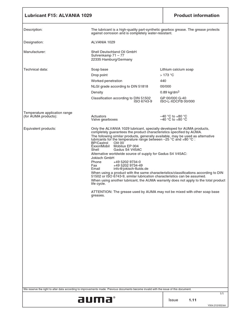 Lubricant F15 ALVANIA 1029 | PDF | Mechanical Engineering | Oils