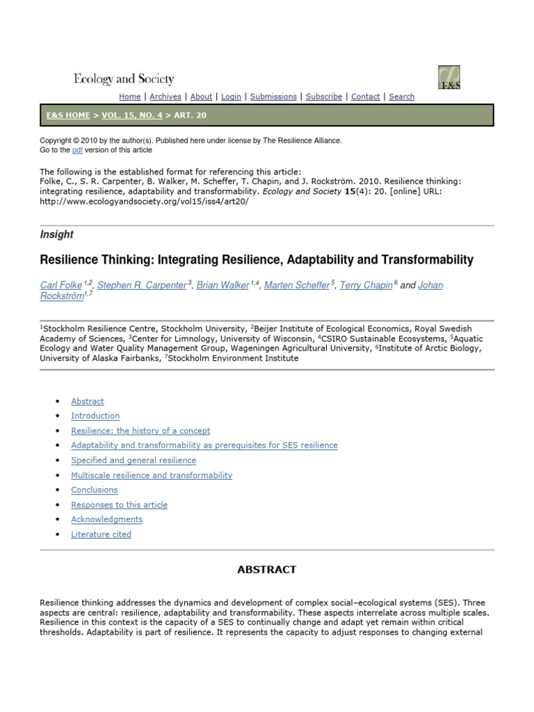 Resilience Thinking_ Integrating Resilience, Adaptability and Transformability | PDF ...