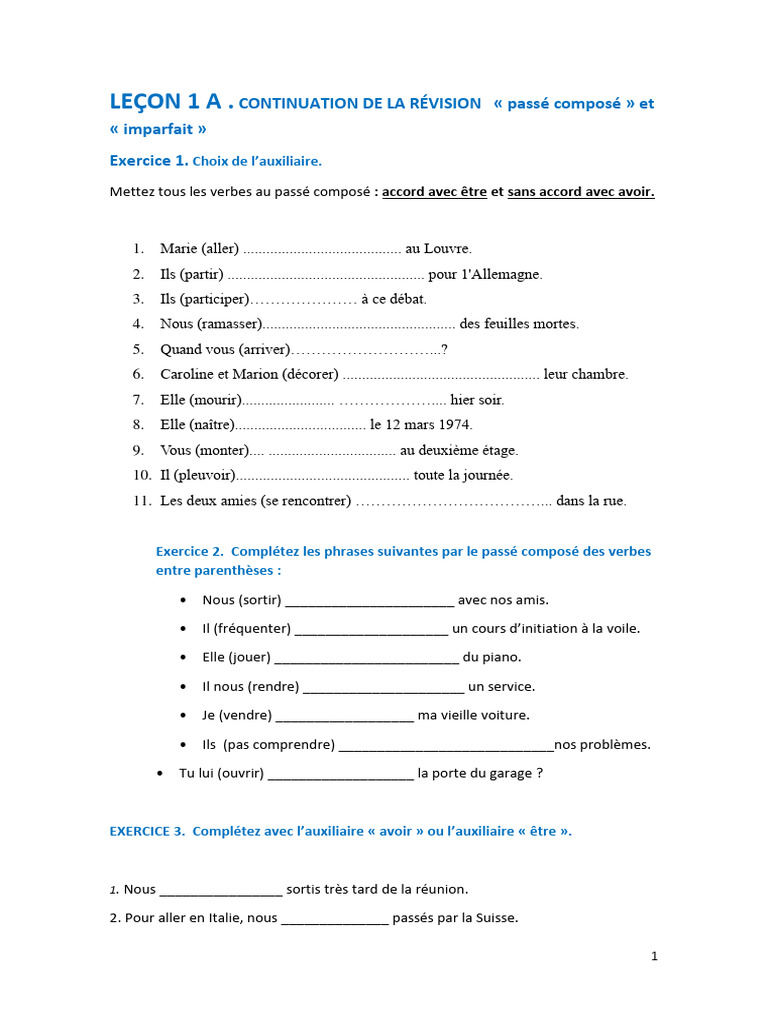 Révision du Passé Composé et Imparfait | PDF | Grammaire | Relations ...