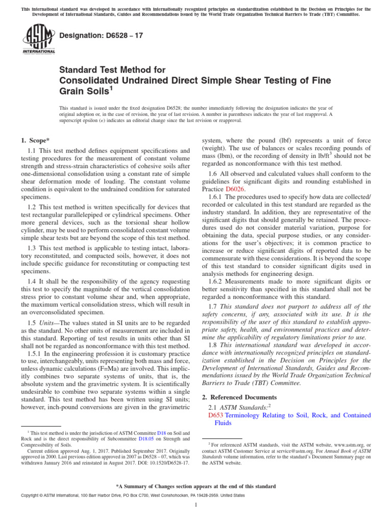 Consolidated Undrained Direct Simple Shear Testing of Fine Grain Soils ...