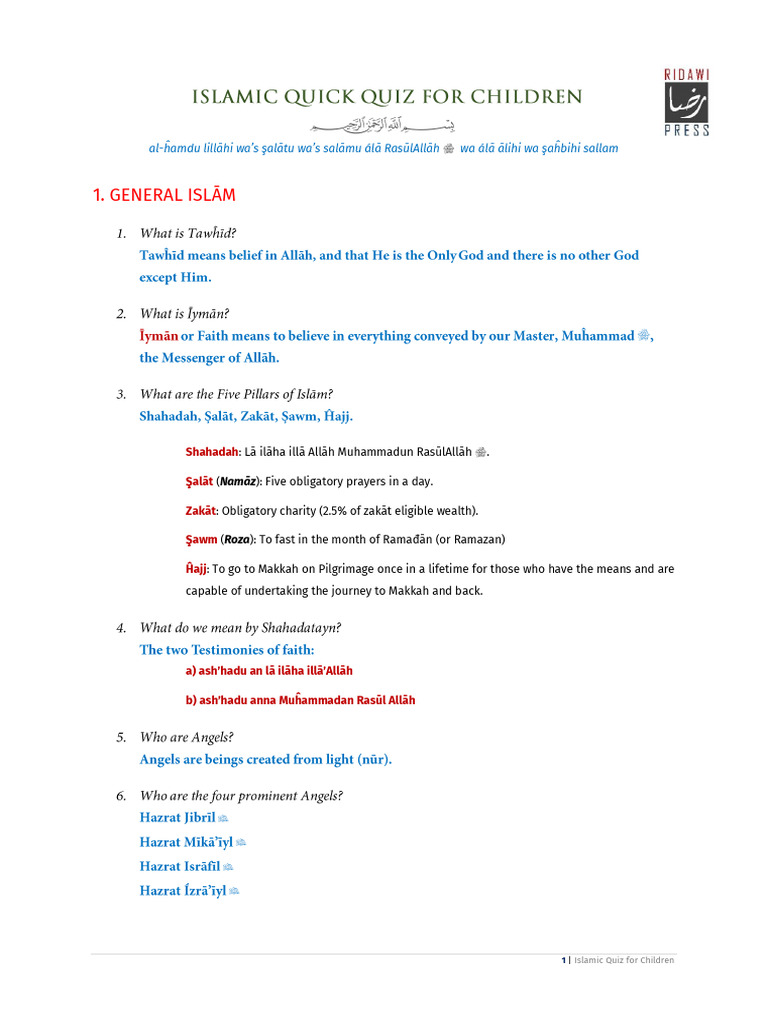 Islamic Quick Quiz | PDF | Prophets And Messengers In Islam | Religious ...
